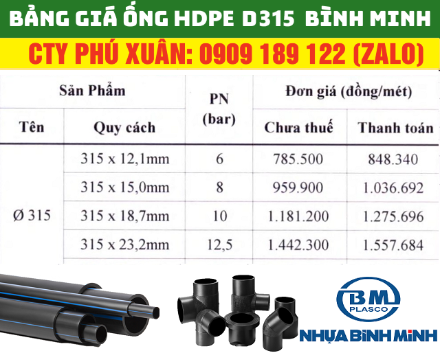 Ống HDPE D315 Bình Minh - Giá Rẻ Vô Địch - Kho Sài Gòn