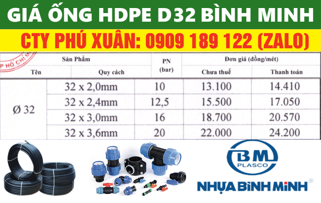 Ống HDPE D32 Bình Minh - Giá Rẻ Vô Địch - Kho Sài Gòn