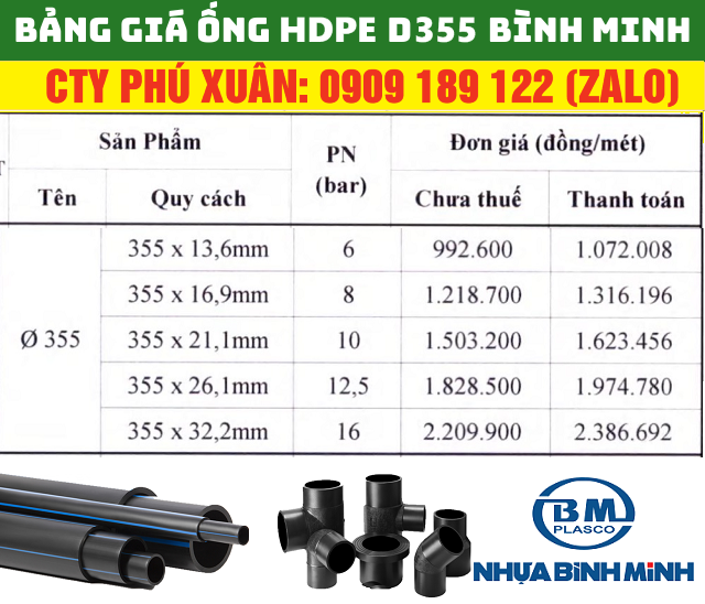 Ống HDPE D355 Bình Minh - Giá Rẻ Vô Địch - Kho Sài Gòn