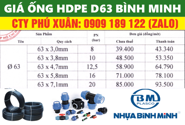 Ống HDPE D63 Bình Minh