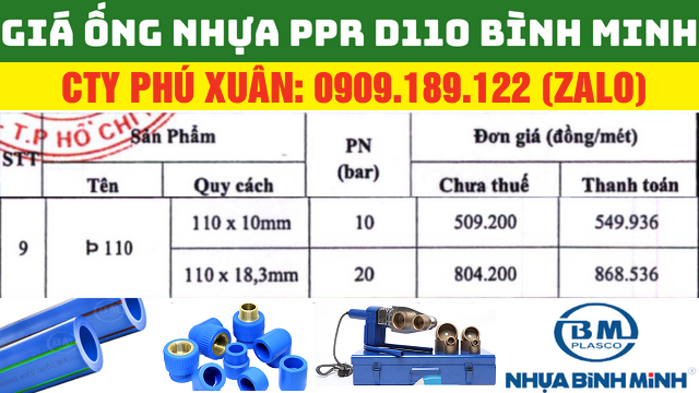 Ống PPR D110 Bình Minh - Giá Rẻ Vô Địch - Kho Sài Gòn