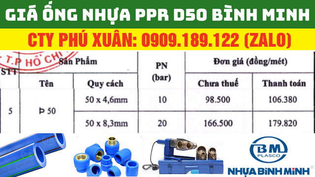 Ống PPR D50 Bình Minh - Giá Rẻ Vô Địch - Kho Sài Gòn