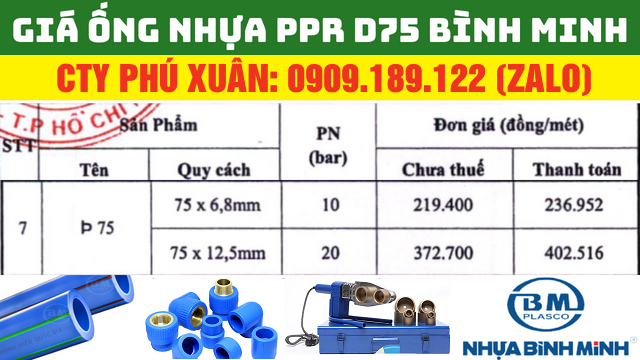 Ống PPR D75 Bình Minh - Giá Rẻ Vô Địch - Kho Sài Gòn