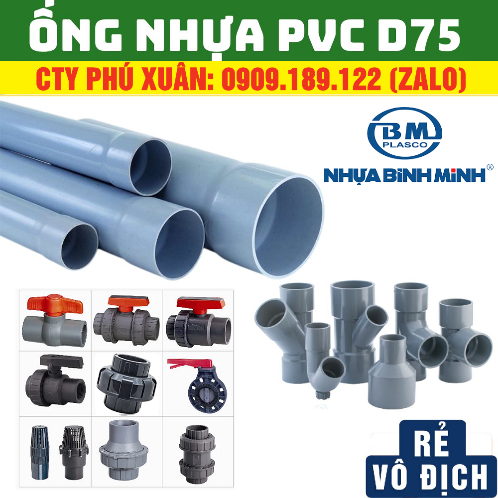 Ống PVC D75 Bình Minh - Giá Rẻ Vô Địch - Kho Sài Gòn